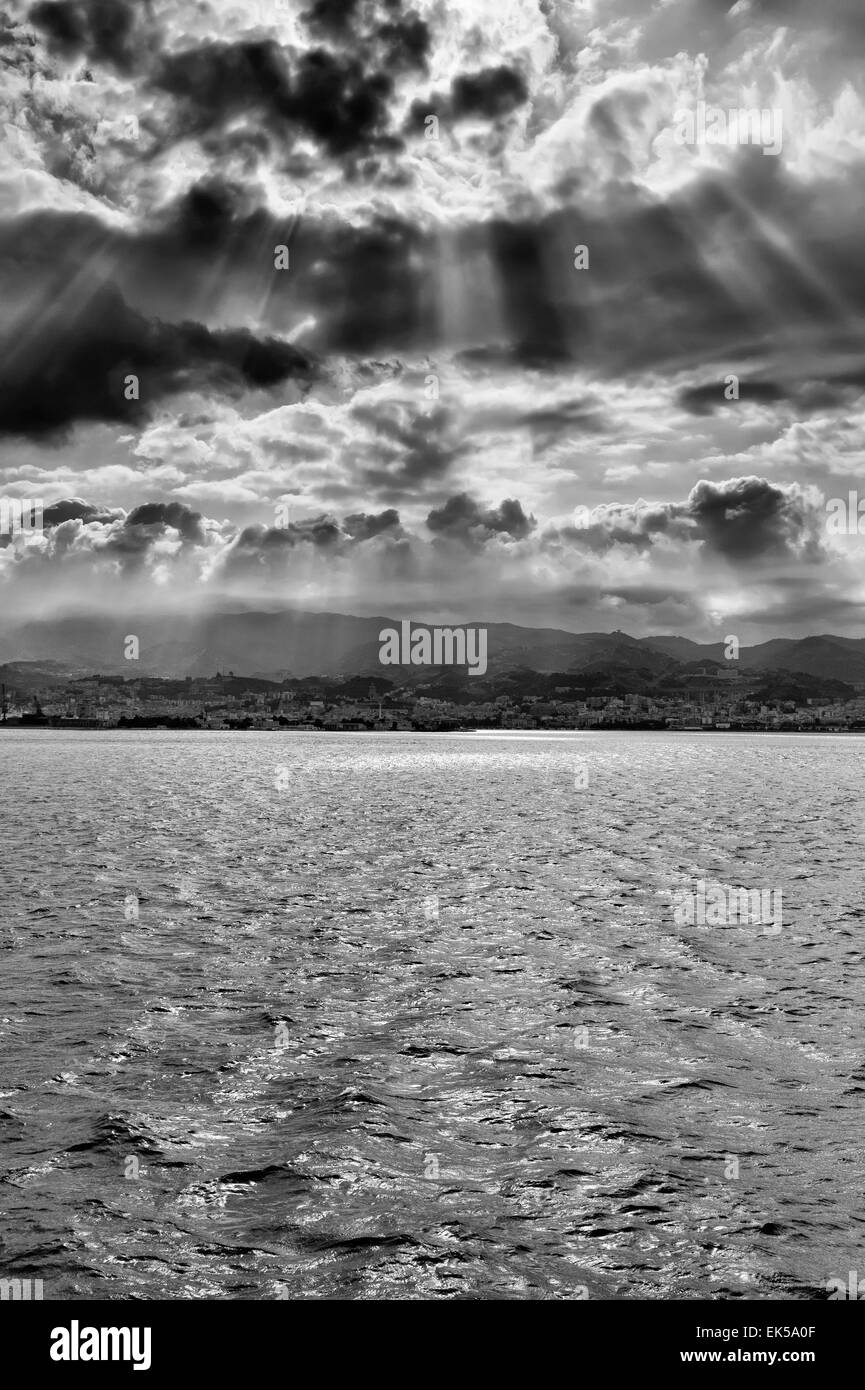Italy, Sicily, Sicily Channel, view of Messina and the sicilian ...