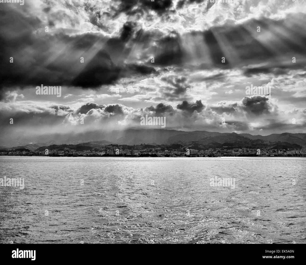 Italy, Sicily, Sicily Channel, view of Messina and the sicilian ...