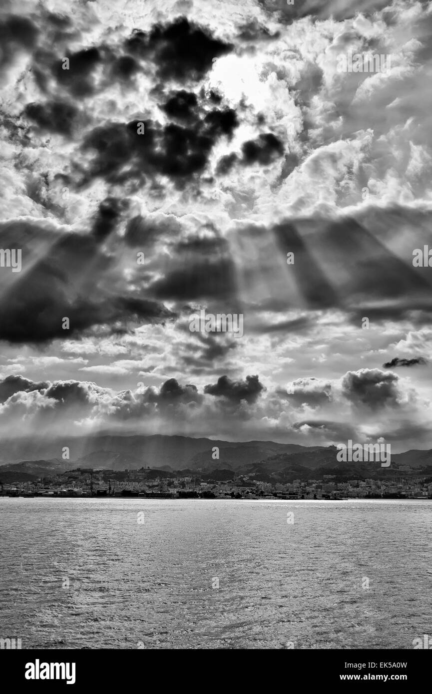 Italy, Sicily, Sicily Channel, view of Messina and the sicilian ...