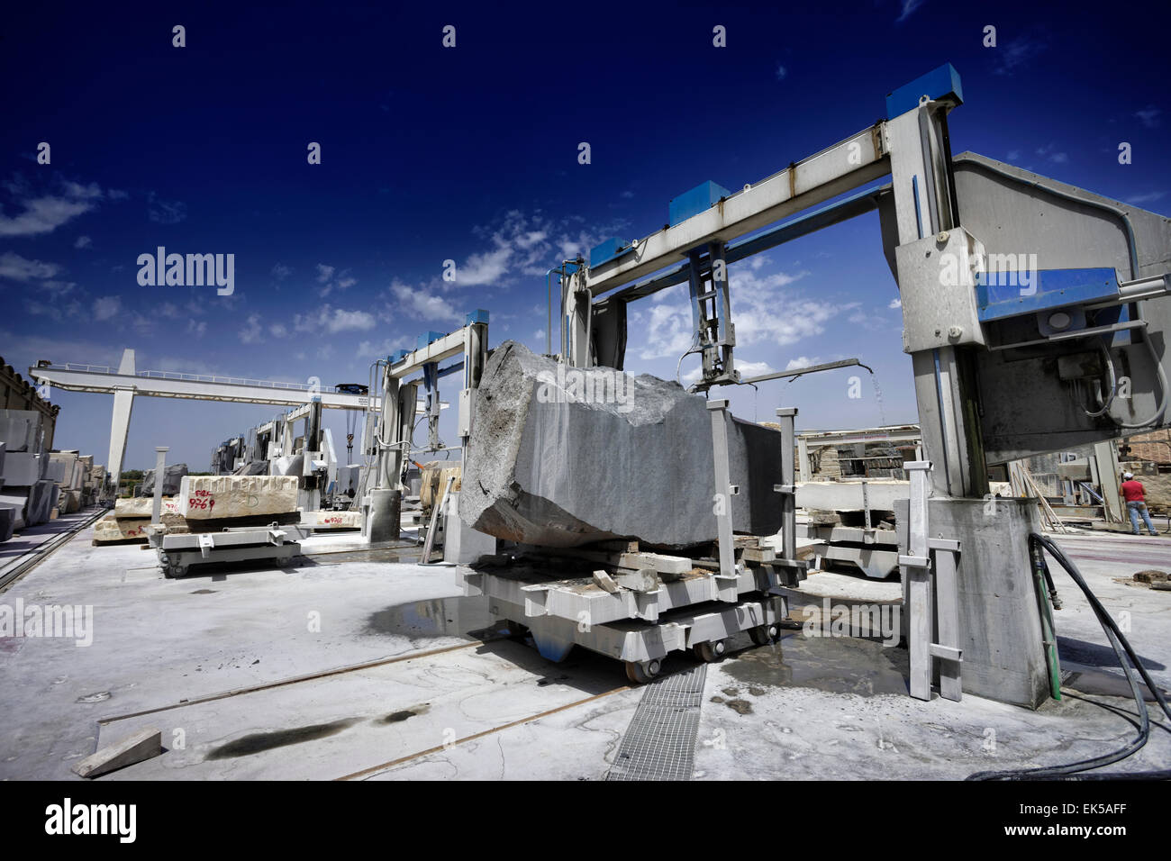 Italy, marble cutting factory, granite block - industrial Stock Photo ...