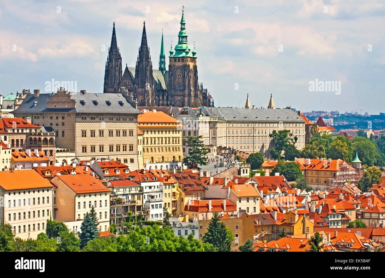 Prague, panoramic view of the city with the Castle and St.Vitus ...