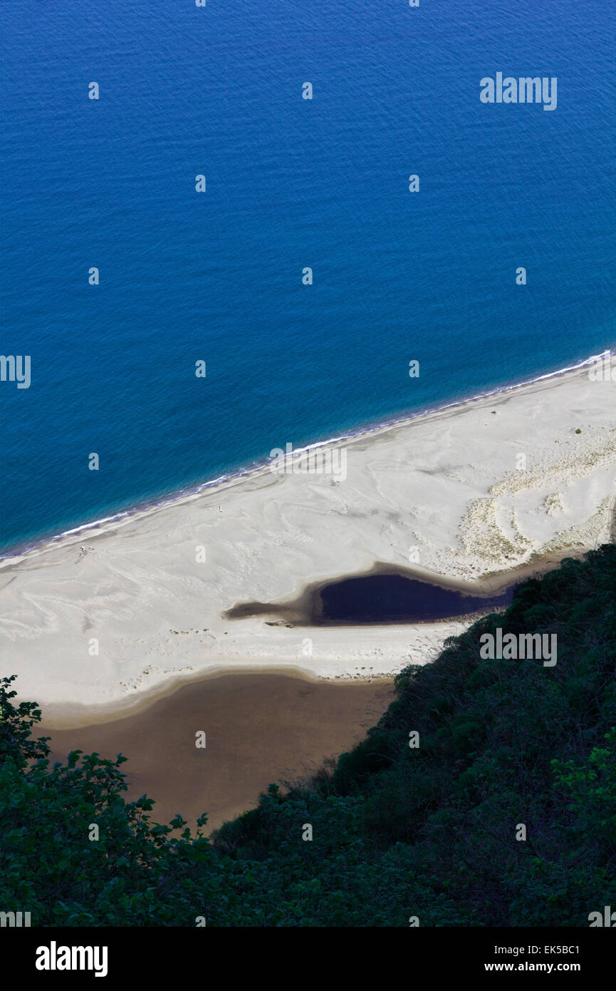Italy, Sicily, Tirrenian sea, Tindari, view of the beach from the hill ...
