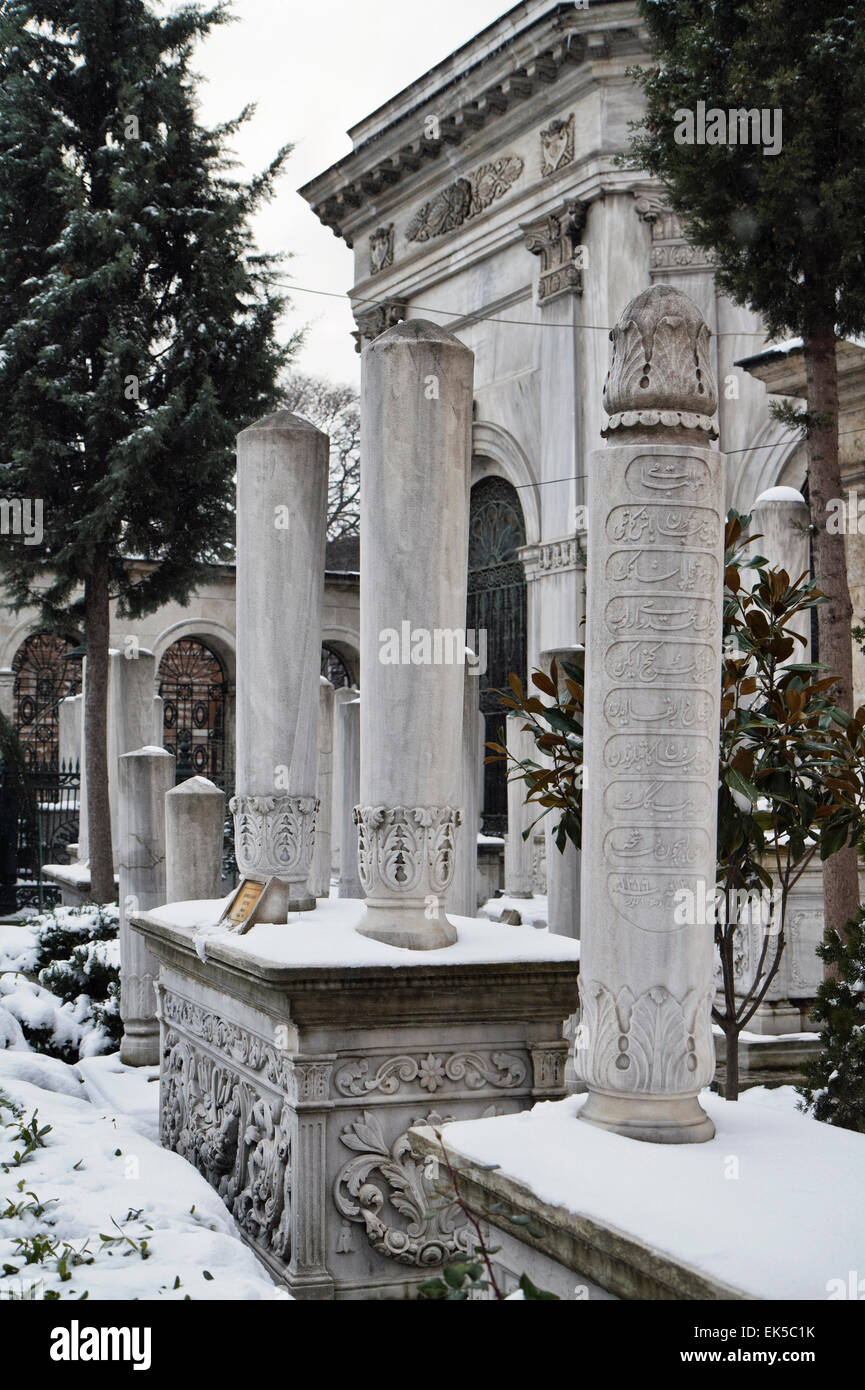 Turkey, Istanbul, old turkish stone graves covered with snow Stock ...