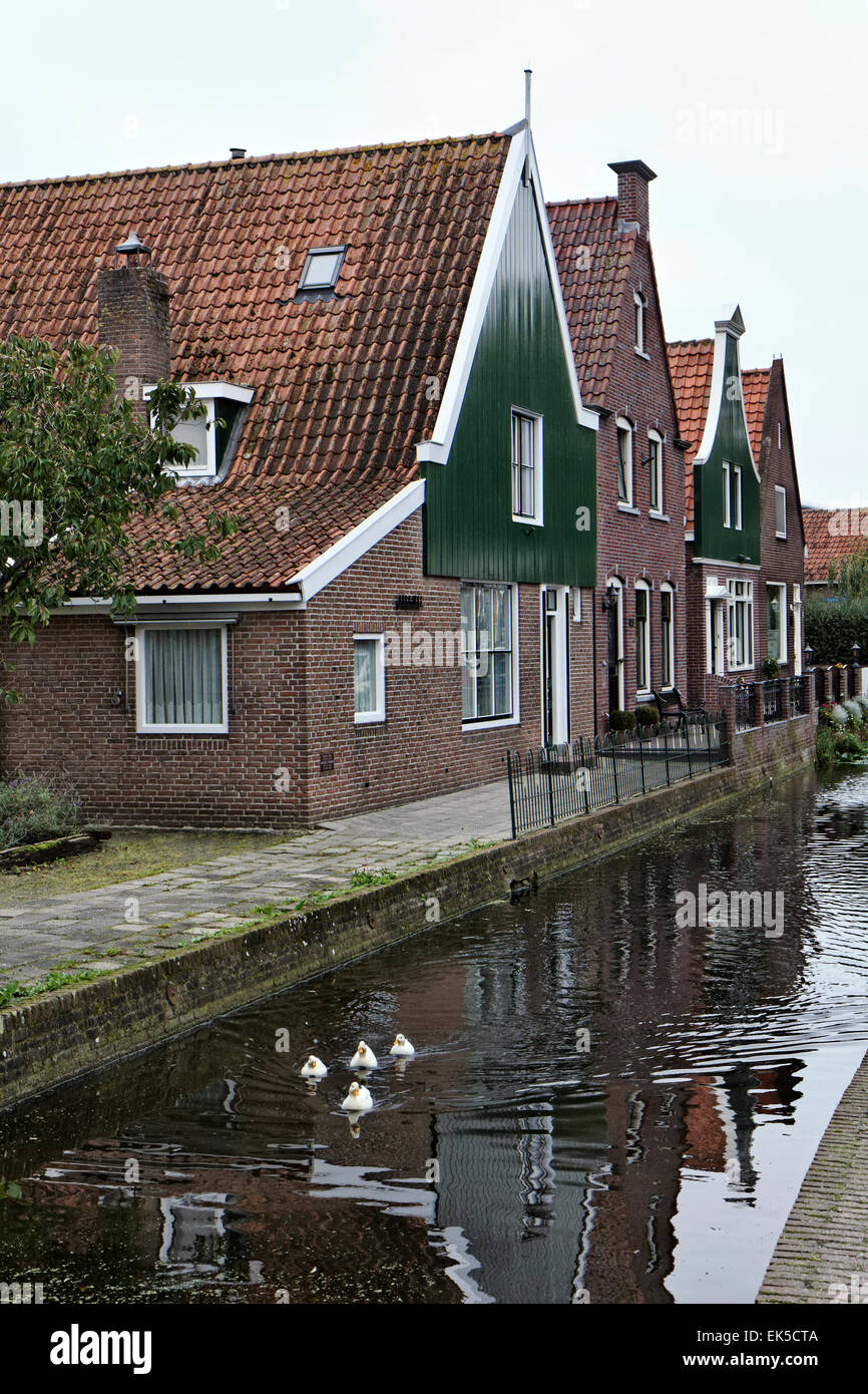 Holland, Volendam (Amsterdam), typical dutch stone houses and a water ...