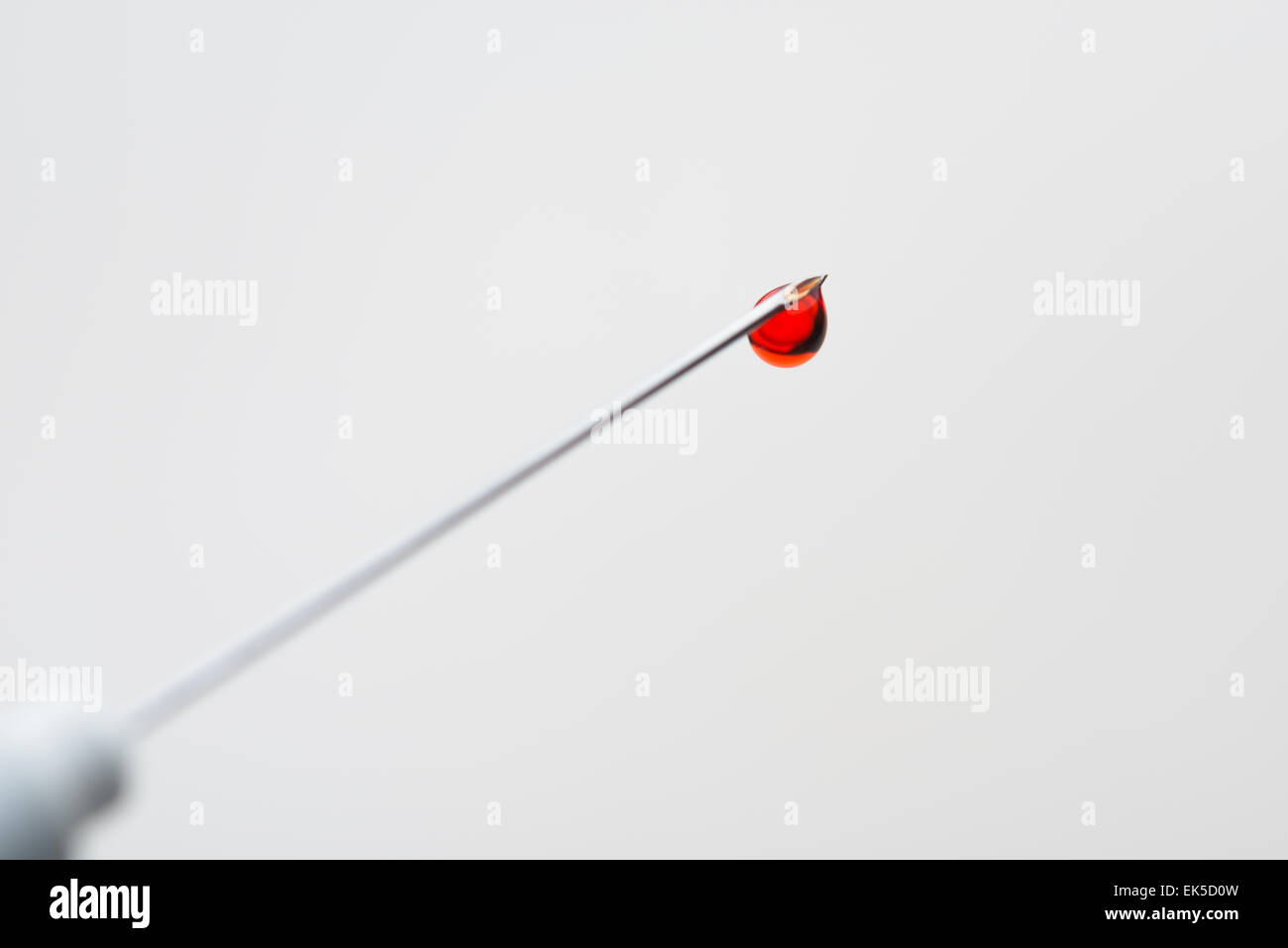 suggestive of body fluid and serum red liquid inside a syringe taken as ...