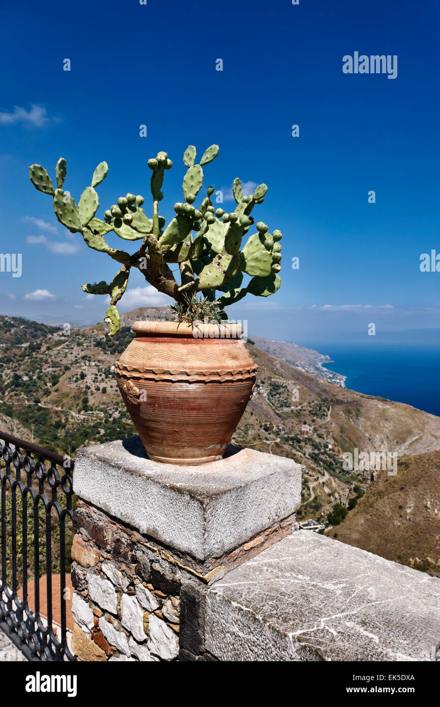Italy, Sicily, Castelmola (Taormina), view of the sicilian eastern ...