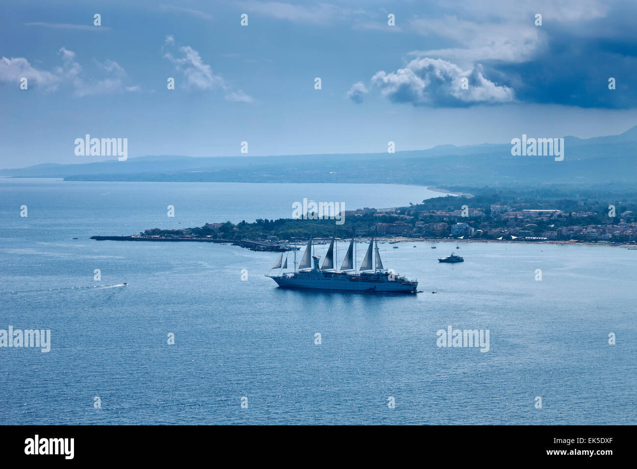Italy, Sicily, Taormina, view of eastern sicilian coastline and ...
