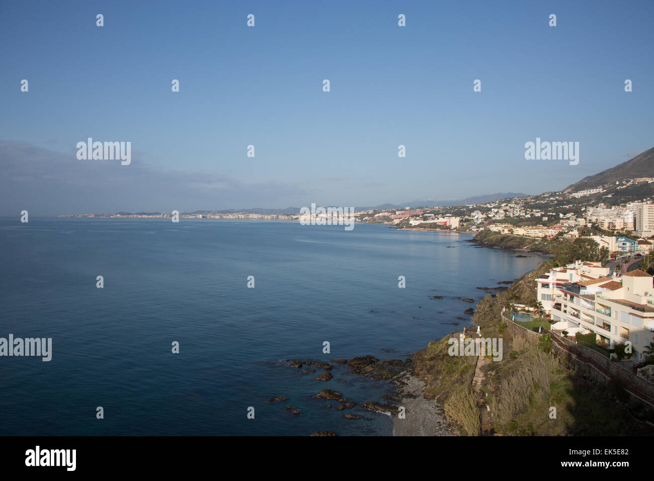 Coastal shoreline and mountain scenery at Torrequebrada Andalusia Spain ...