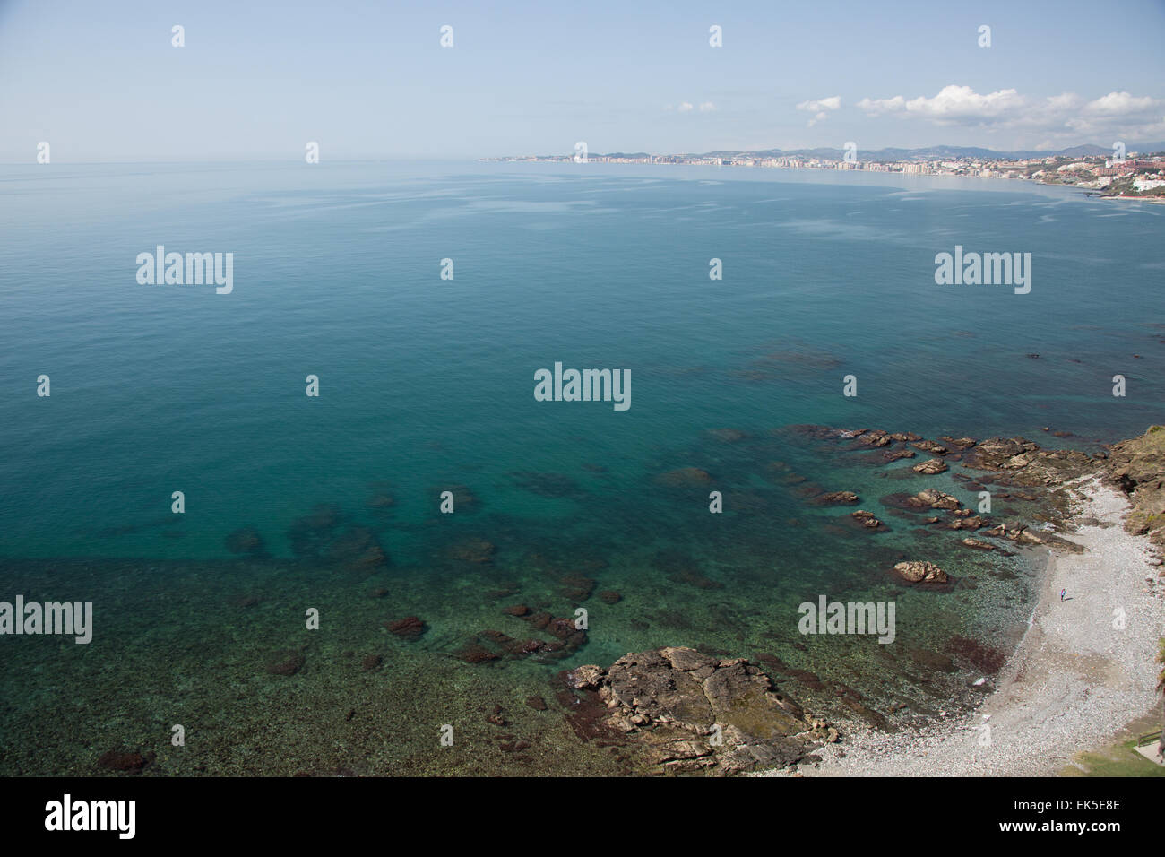 Coastal shoreline and mountain scenery at Torrequebrada Andalusia Spain ...