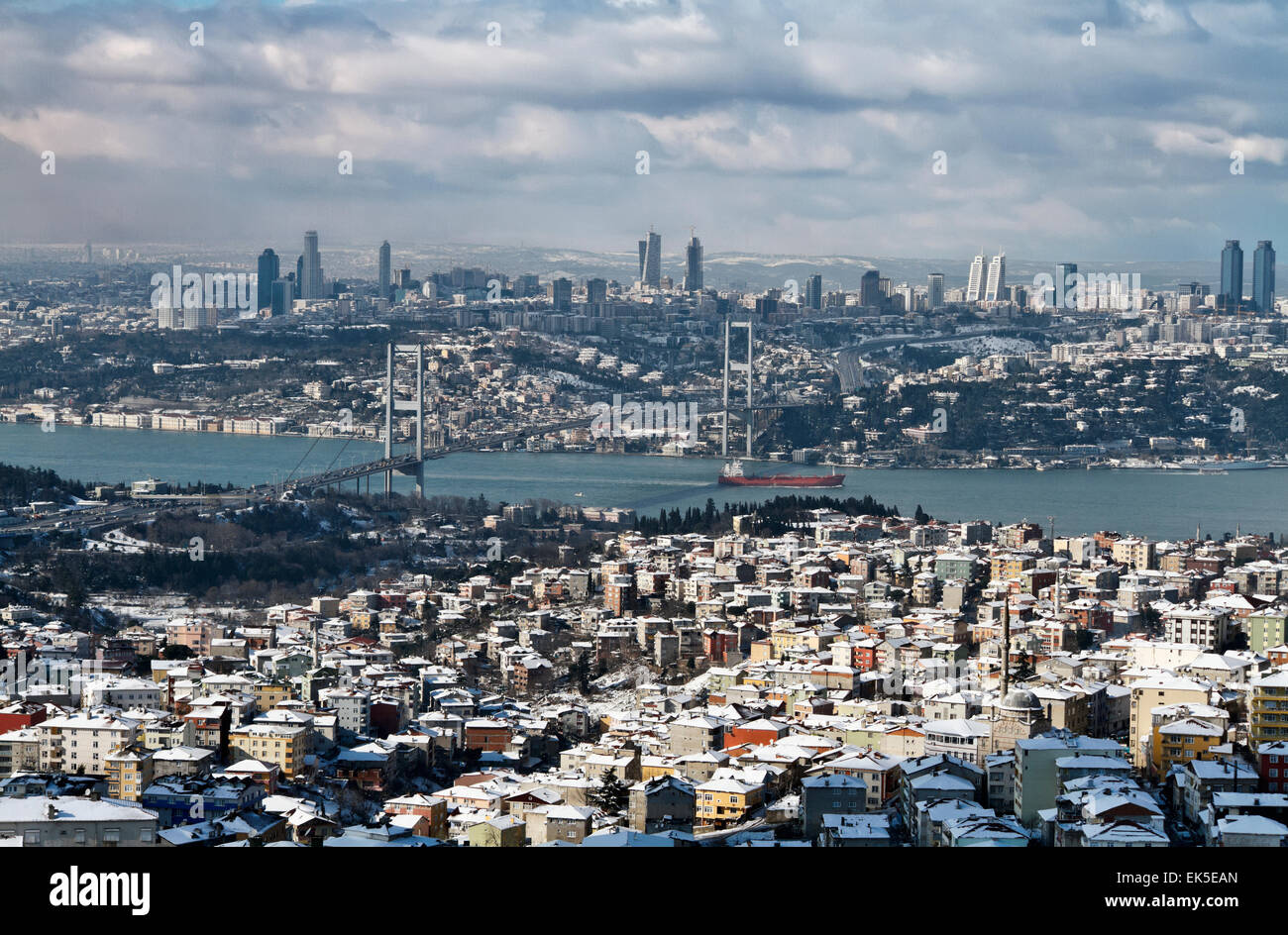 Turkey, Istanbul, panoramic view of the city, the Bosphorus Channel and ...