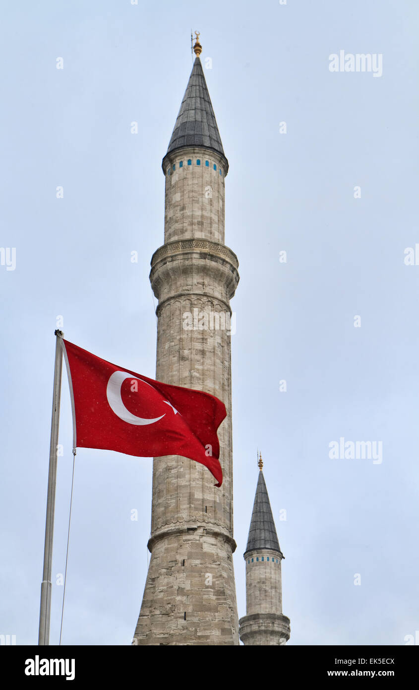 Turkey, Istanbul, turkish flag and St. Sophia Cathedral (built in the ...