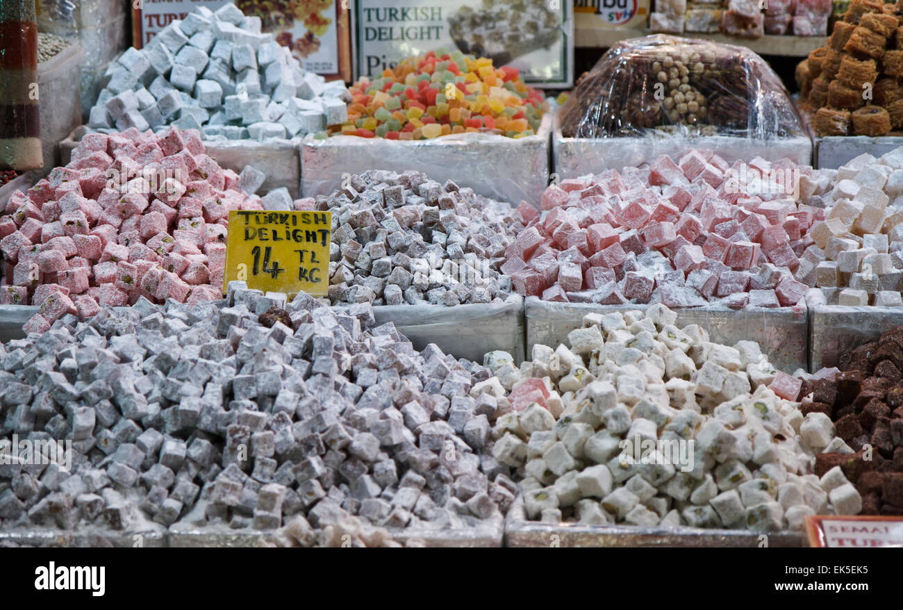 Turkey, Istanbul, Spice Bazaar, turkish candies for sale Stock Photo ...