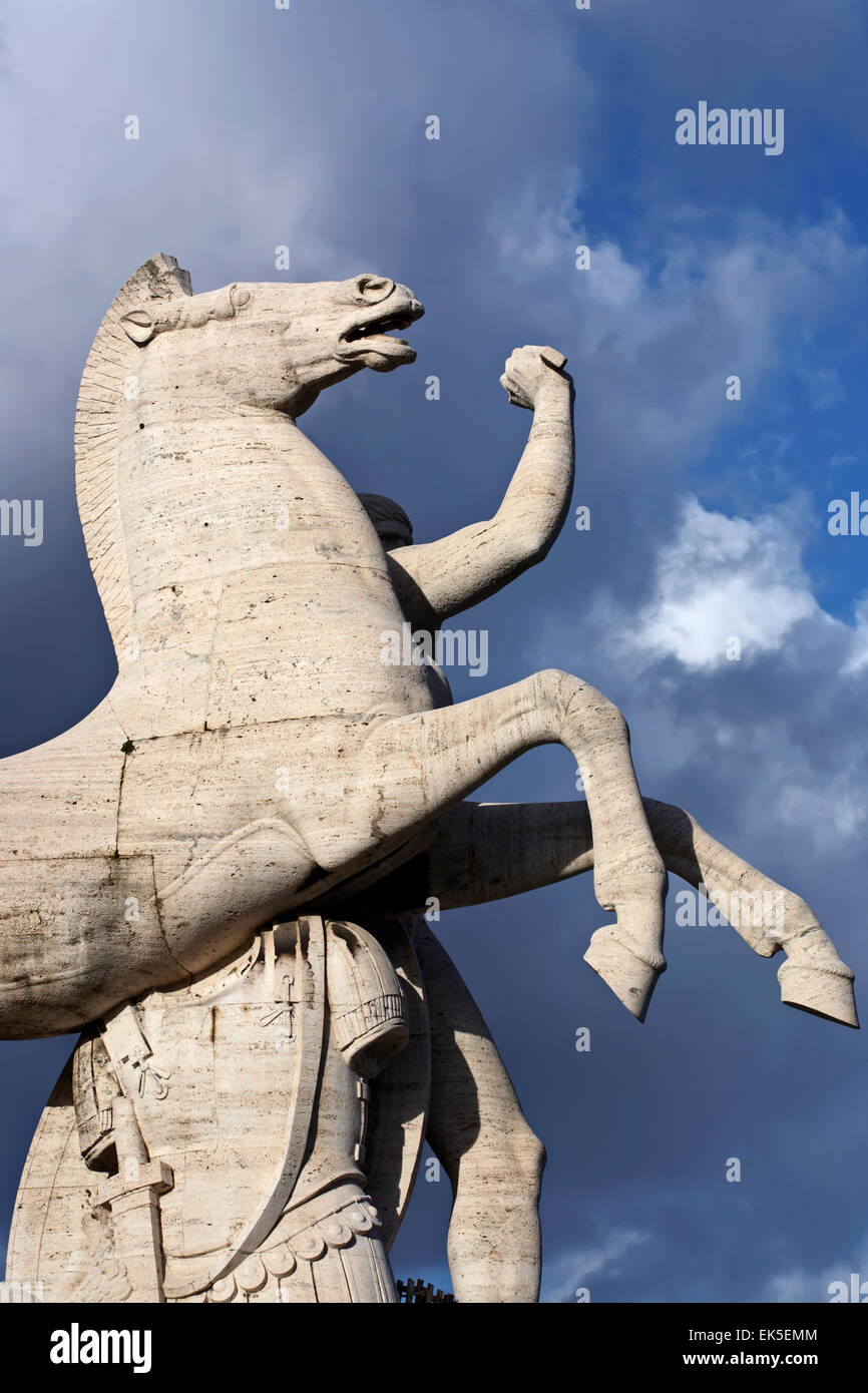 ITALY, Lazio, Rome, Eur, The horse marble statuein front of the Square ...