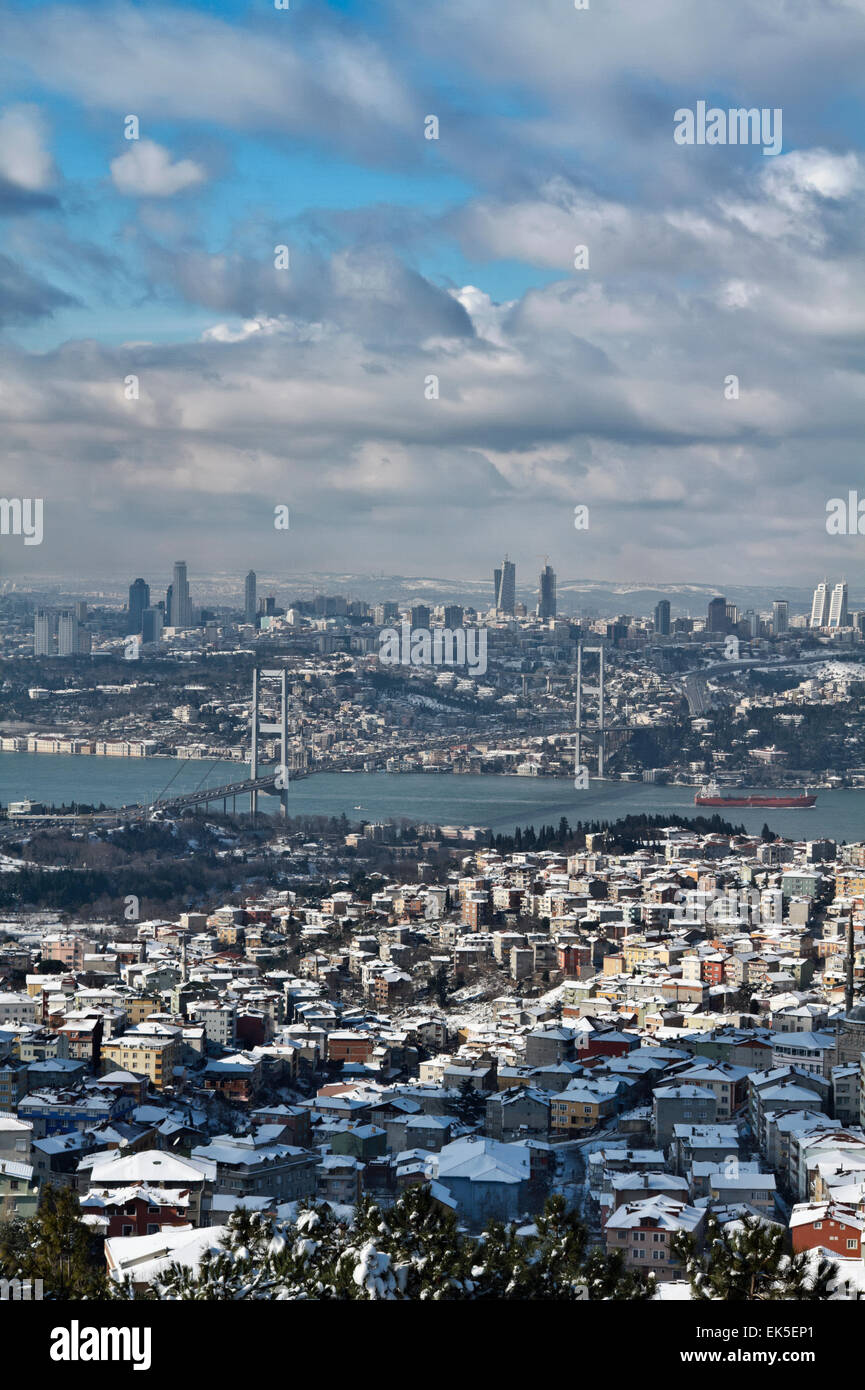 Turkey, Istanbul, panoramic view of the city, the Bosphorus Channel and ...