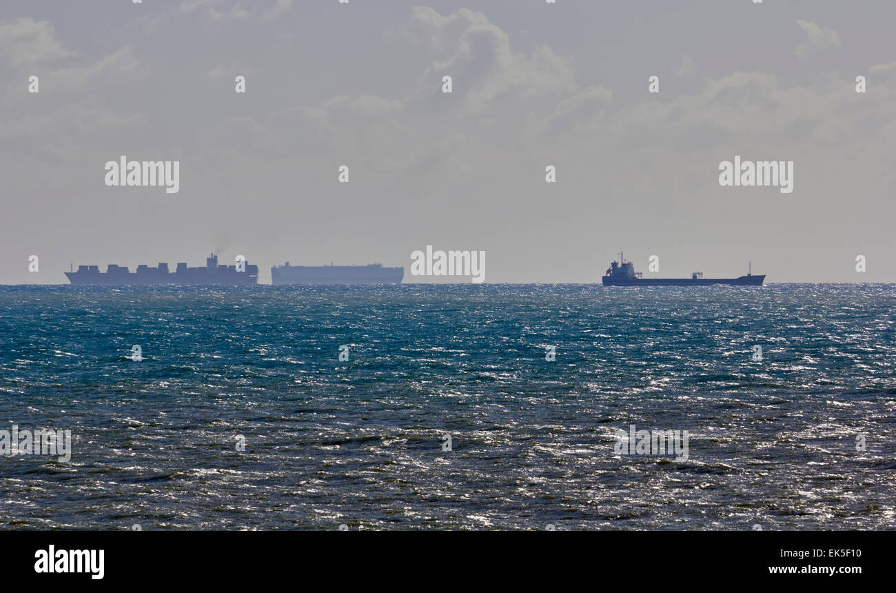Italy, Sicily, Mediterranean sea, Sicily Channel, cargo ships and an ...