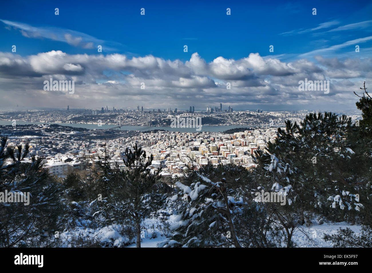Turkey, Istanbul, panoramic view of the city, the Bosphorus Channel and ...
