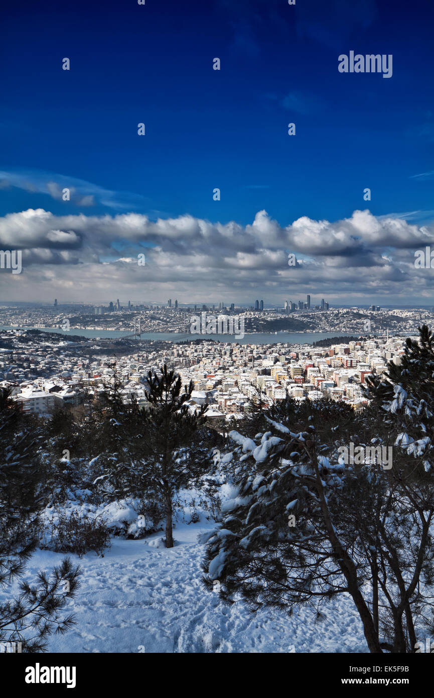 Turkey, Istanbul, panoramic view of the city, the Bosphorus Channel and ...