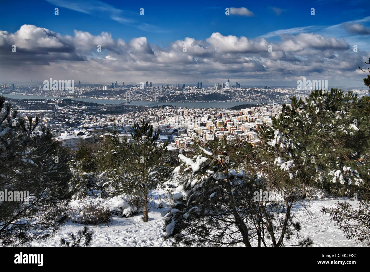 Turkey, Istanbul, panoramic view of the city, the Bosphorus Channel and ...