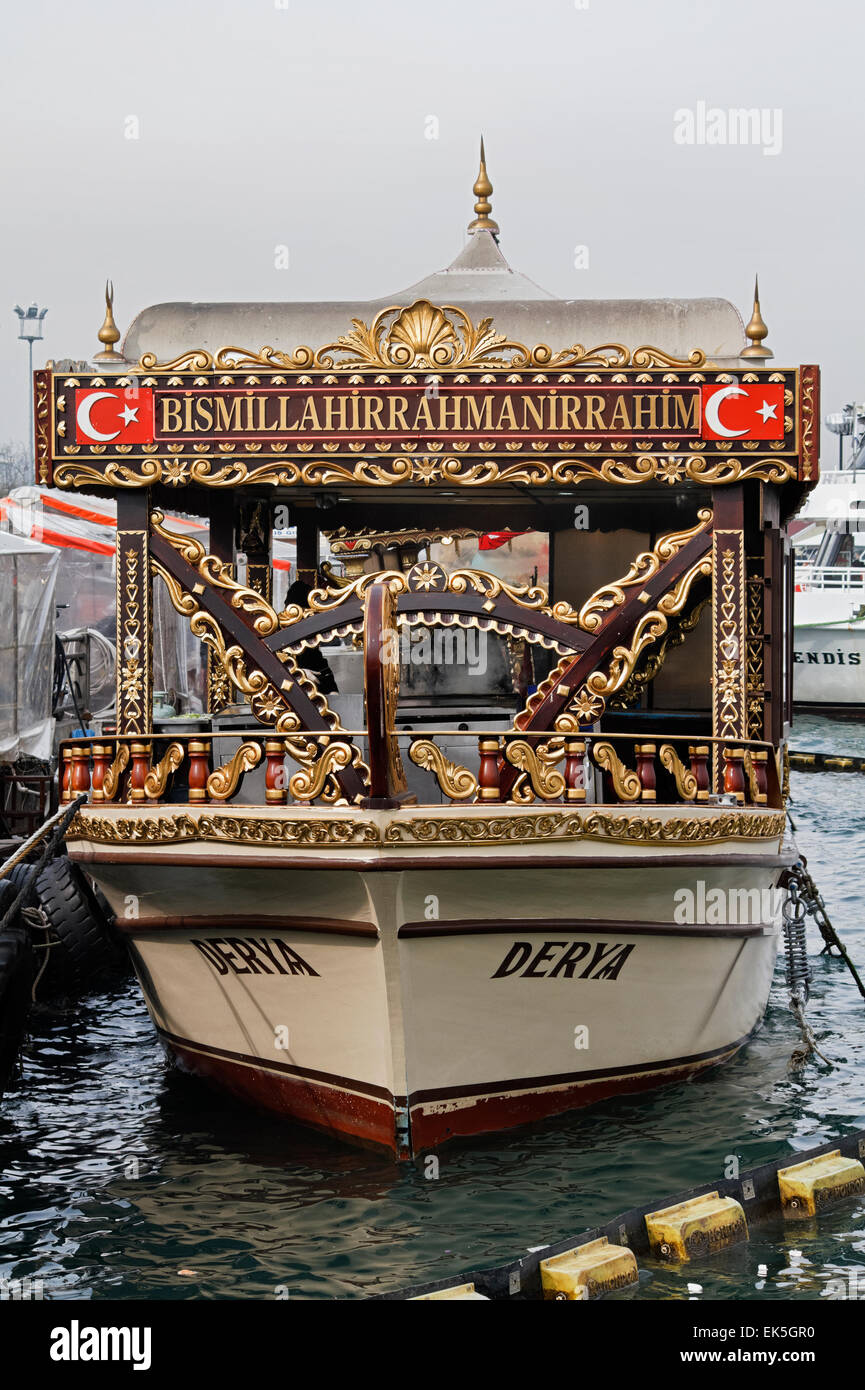 Turkey, Istanbul, Galata Bridge area, a turkish boat transformed into a ...