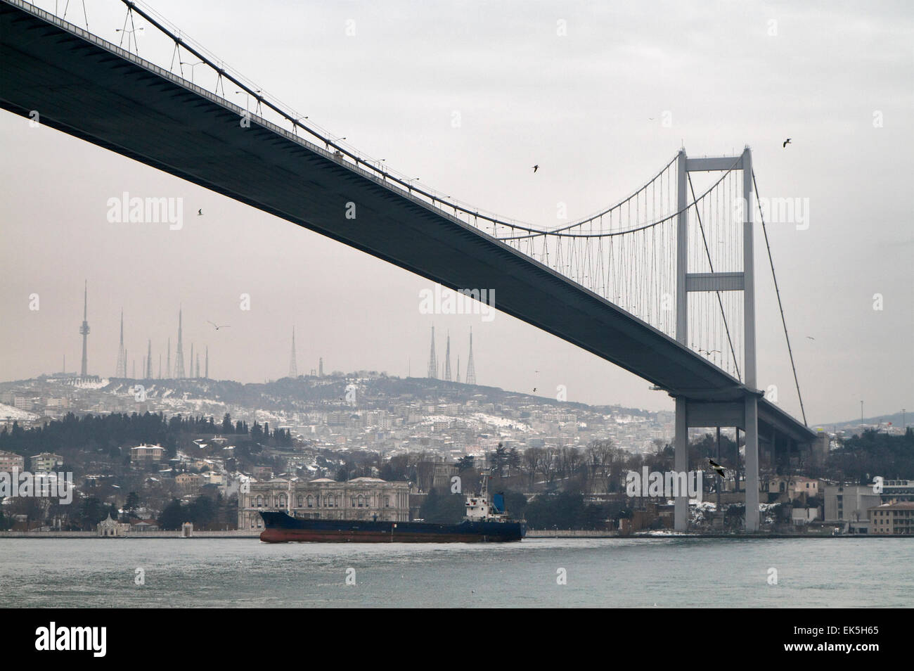 Turkey, Istanbul, Bosphorus Channel, Bosphorus Bridge, an oil cargo ...