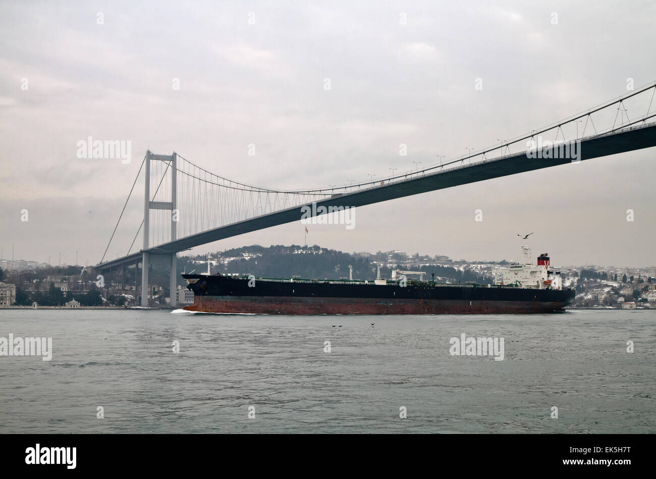 Turkey, Istanbul, Bosphorus Channel, Bosphorus Bridge, an oil cargo ...