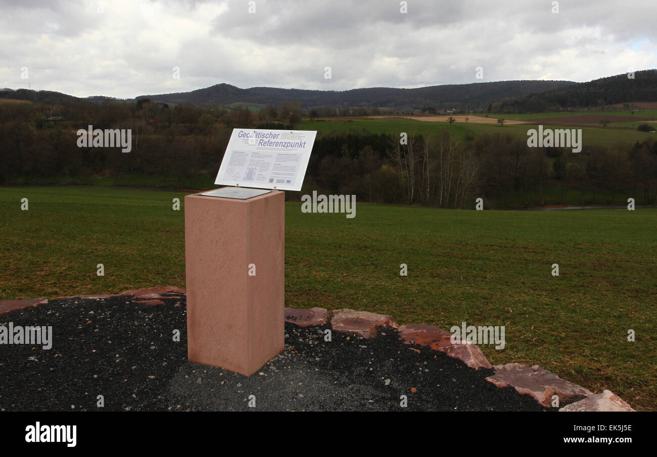 A stone column marks the geographic centre of the European Union near ...