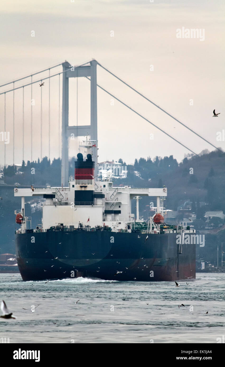 Turkey, Istanbul, Bosphorus Channel, Bosphorus Bridge, an oil cargo ...