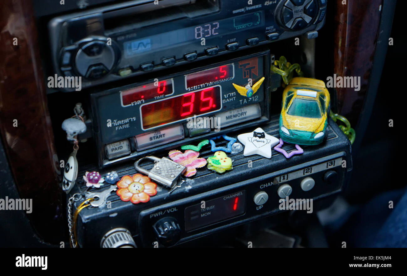 Thailand, Bangkok, tax meter with gadgets in a local taxi cab Stock ...