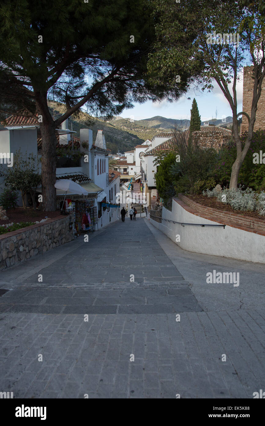 Steep path in the traditional Spanish village (pueblo) at Mijas ...