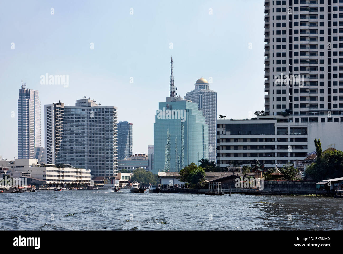 Thailand, Bangkok, view of the Chao Praya river and the skyline of the ...
