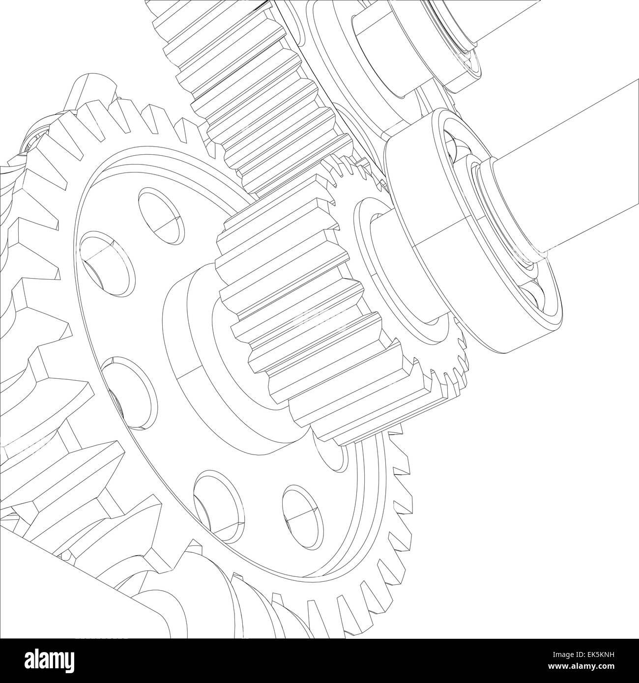 Wire-frame gears with bearings and shafts. Close-up. Vector Stock Photo ...