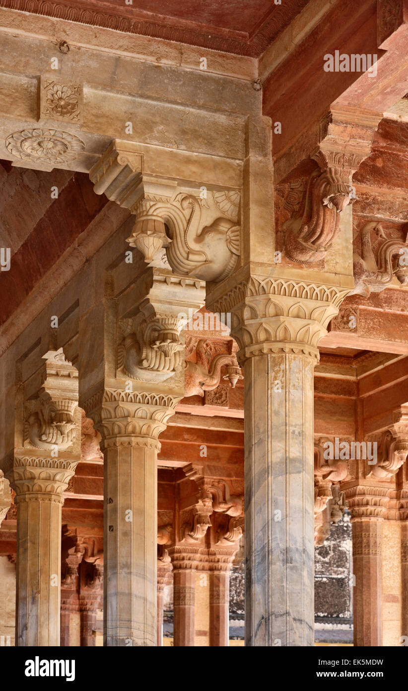 India, Rajasthan, Jaipur, the Amber Fort, elephant statues on the ...