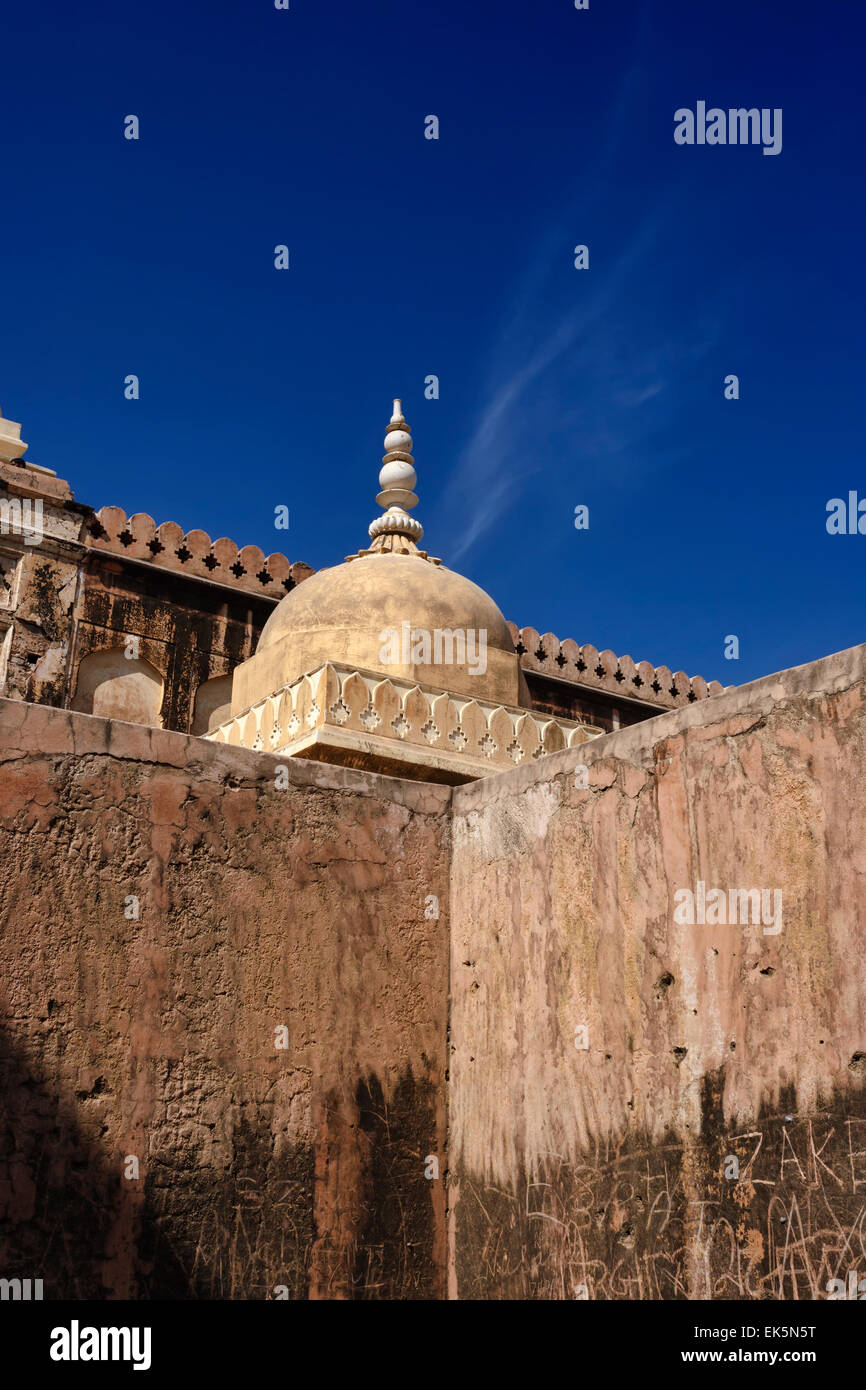 India, Rajasthan, Jaipur, view of the Amber Fort, all built in white ...
