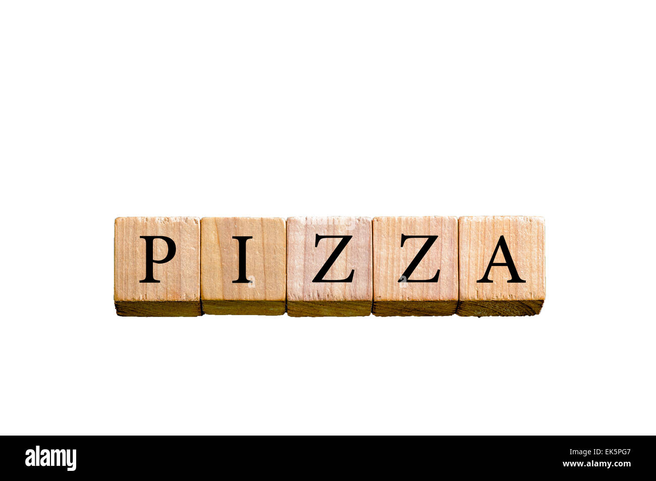Word PIZZA. Wooden small cubes with letters isolated on white ...
