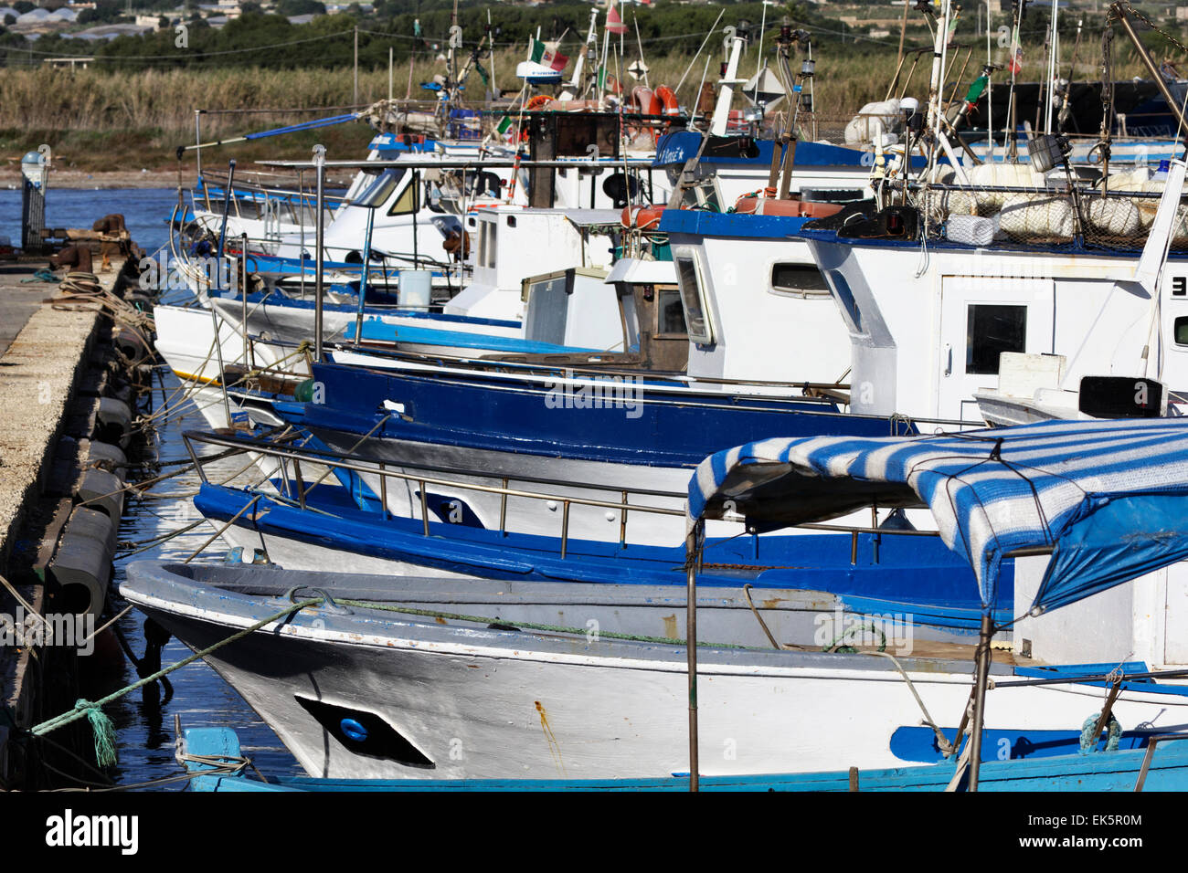 Italy, Sicily, Portopalo di Capo Passero, fishing boats in the port ...
