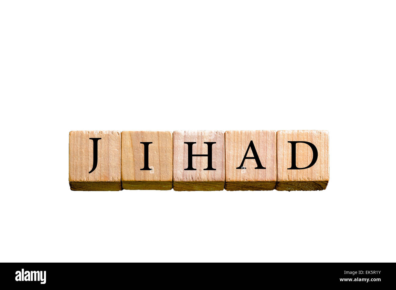 Word JIHAD. Wooden small cubes with letters isolated on white ...