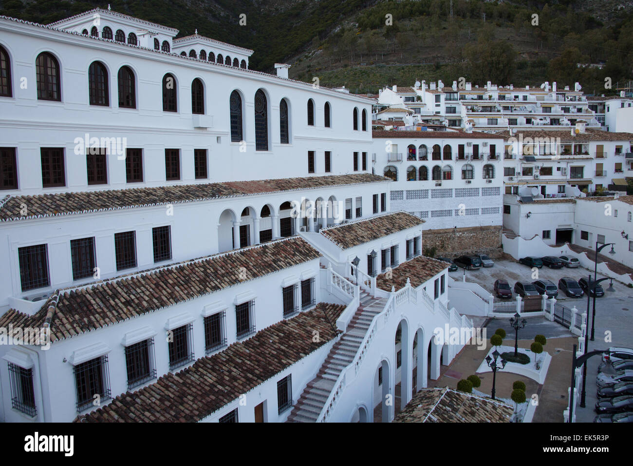 Traditional white walled houses in the Spanish village (pueblo) at ...