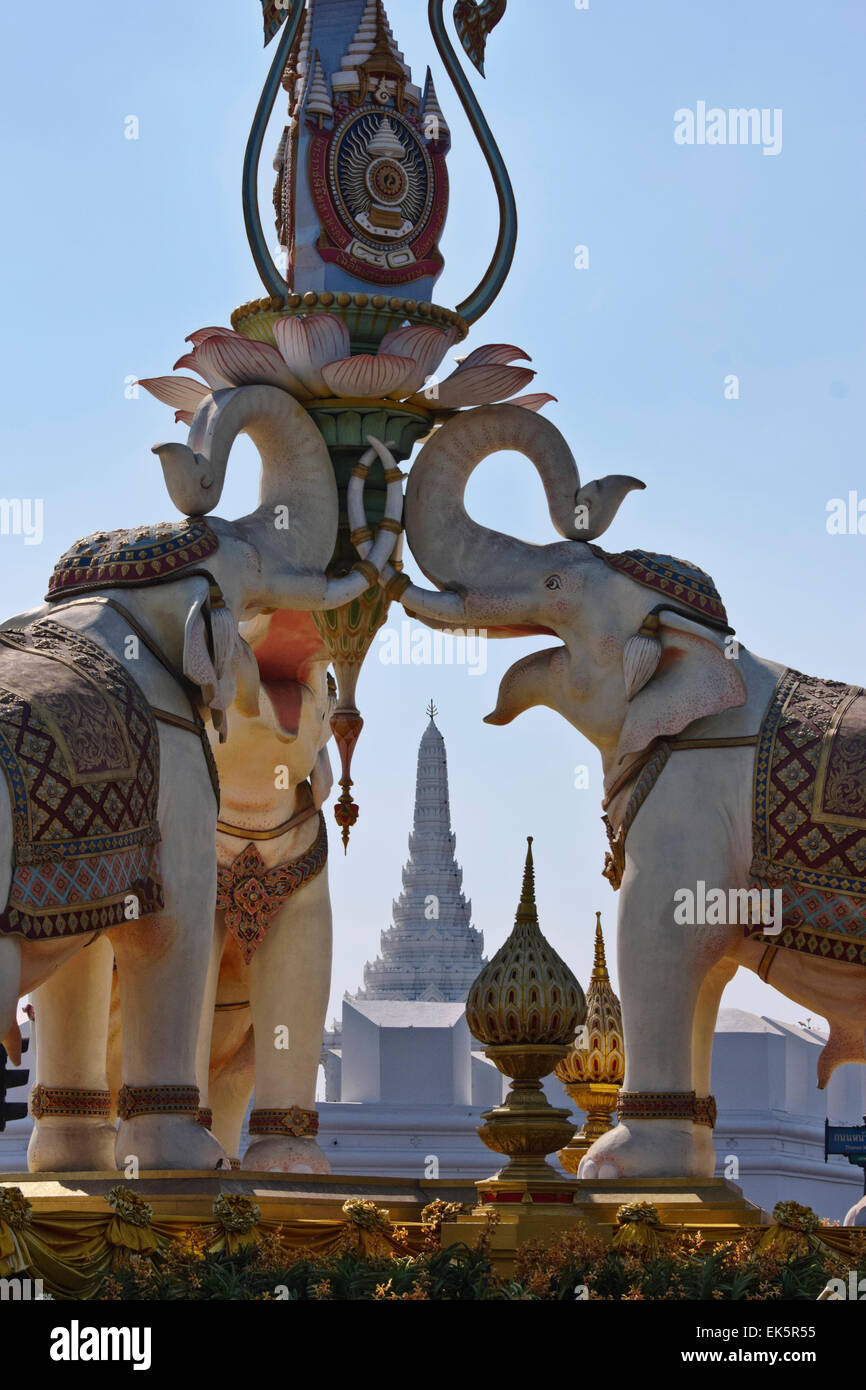Thailand, Bangkok, view of the Three White Elephants monument and the ...