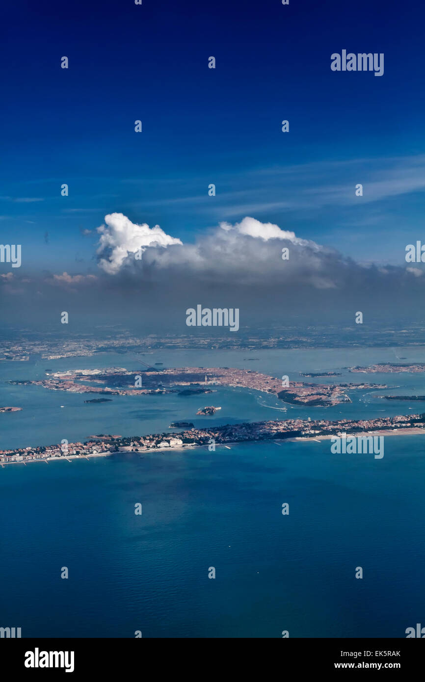 Italy, Veneto, aerial view of Venice and the venetian lagoon Stock ...