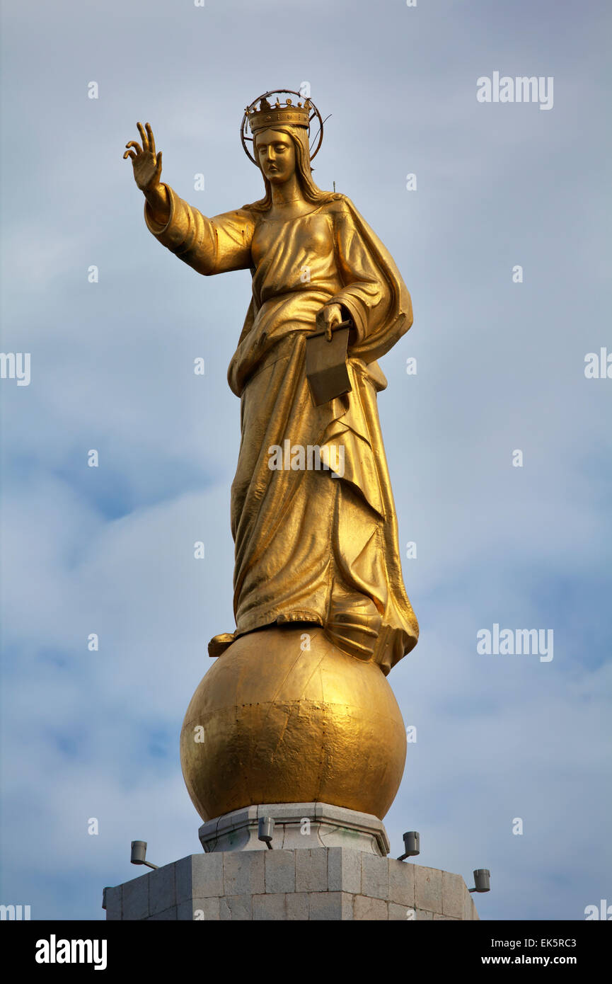 Italy, Sicily, Messina, Madonna statue at the entrance of the port ...