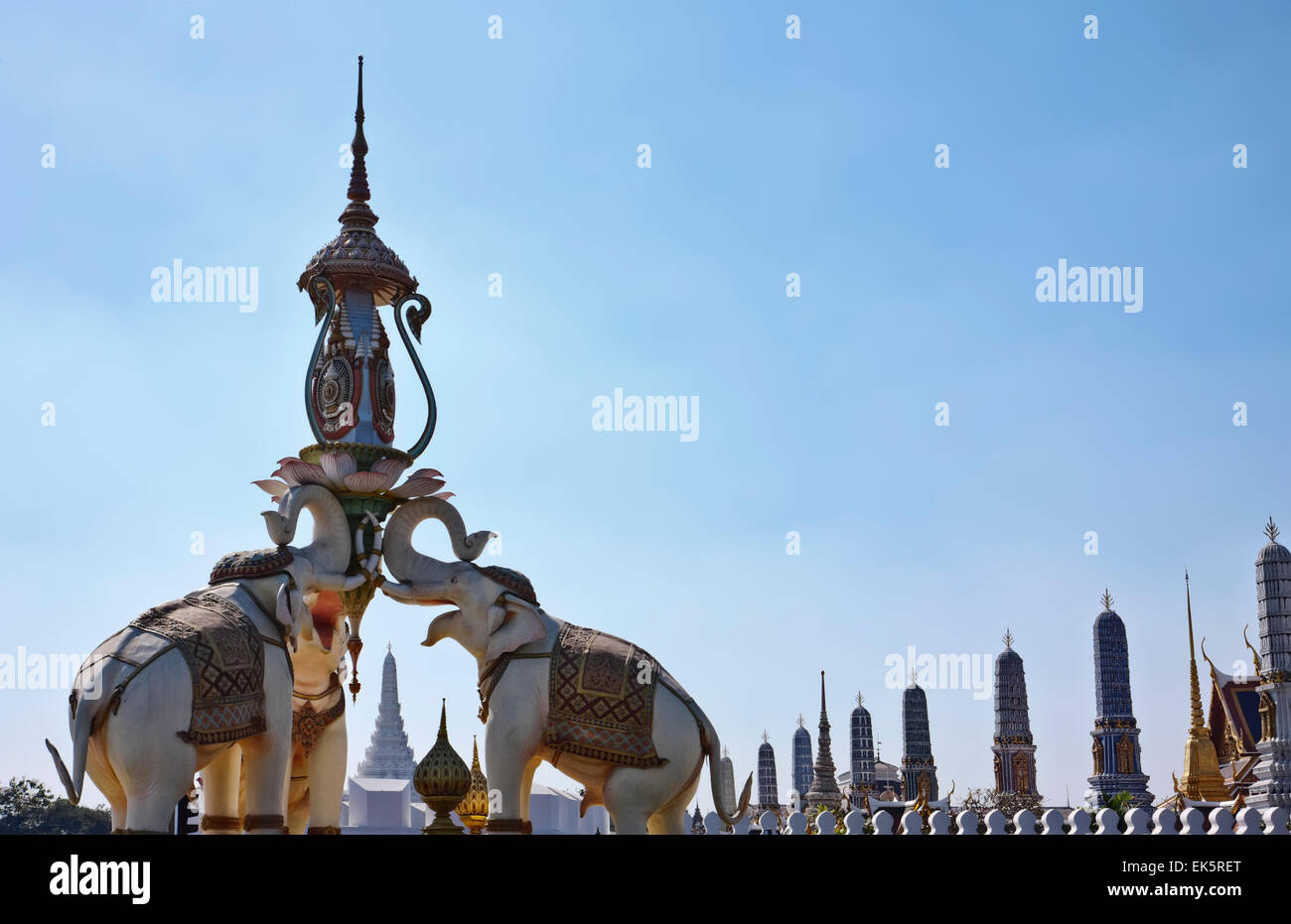 Thailand, Bangkok, view of the Three White Elephants monument and the I ...