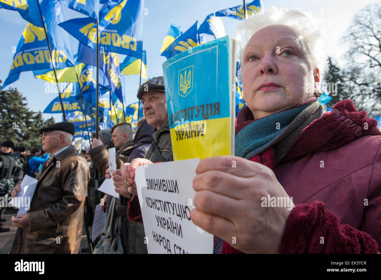 Kiev, Ukraine. 07th Apr, 2015. Supporters of the Svoboda (Freedom ...