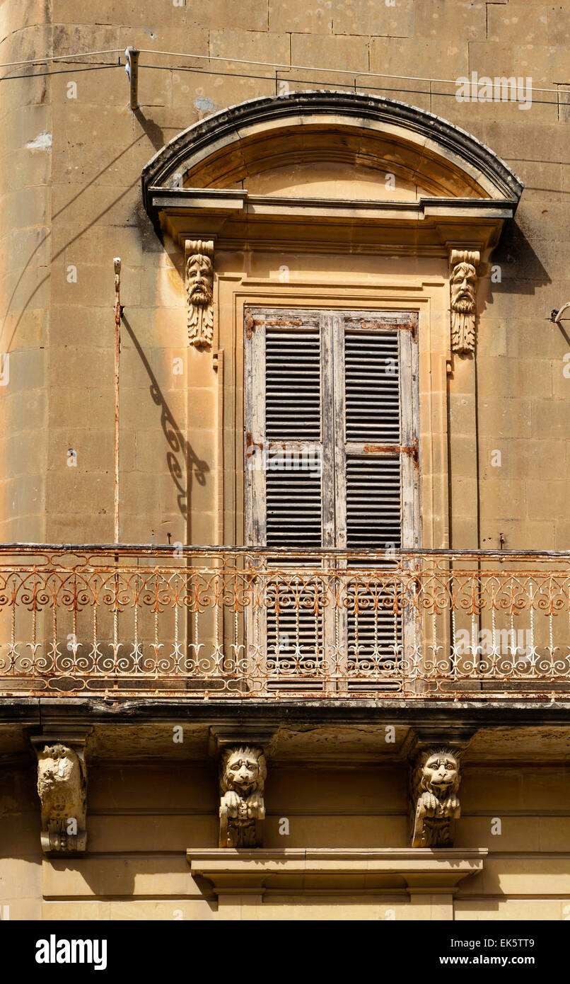 Malta, Gozo Island, Victoria city, old balcony with baroque ornaments ...