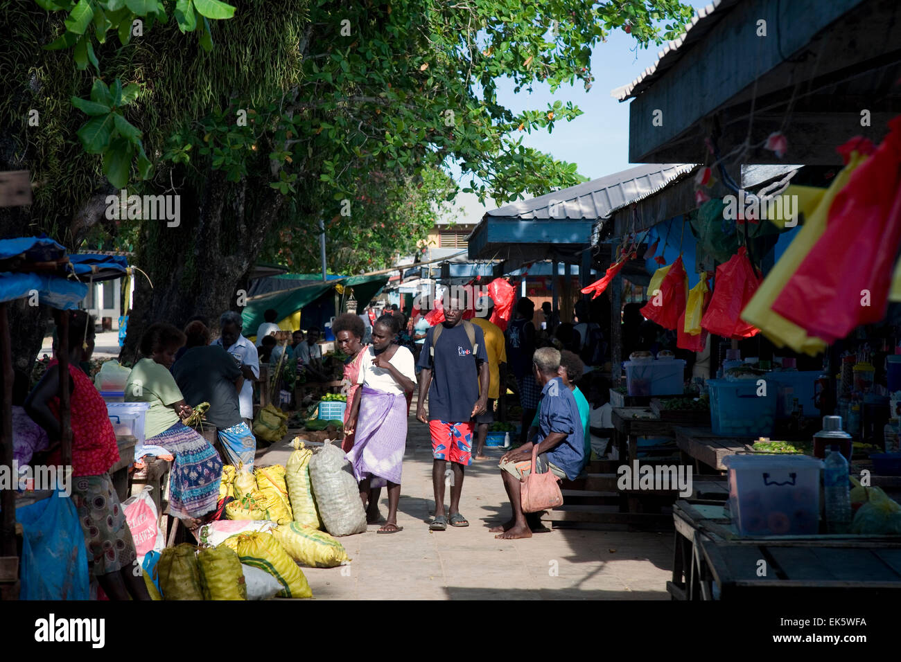 A busy waterfront market is the focal point of activities in the town ...