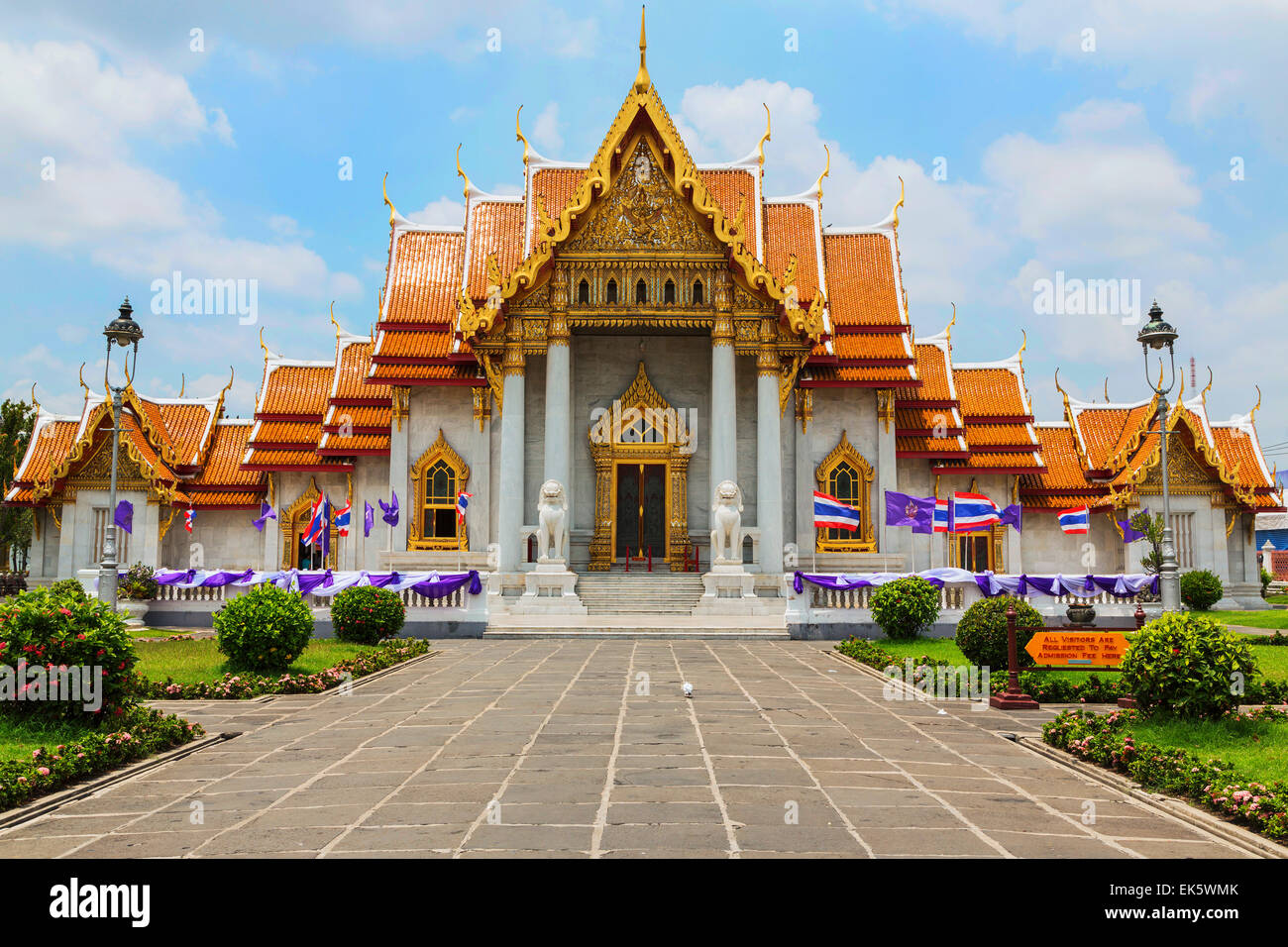 The Marble Temple with reflection under the blue sky, Wat ...