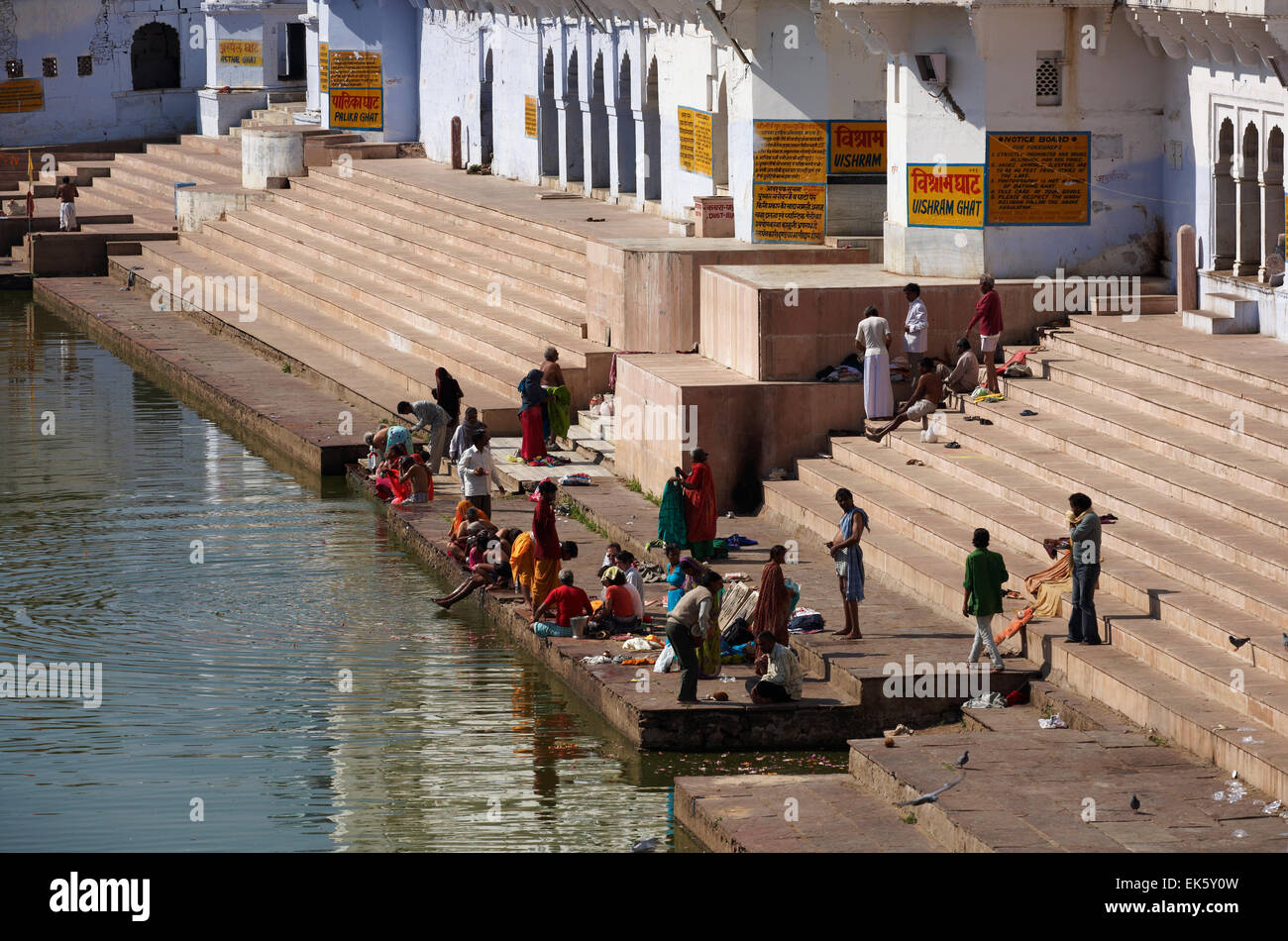 India, Rajasthan, Pushkar, indian pilgrims take a bath in the sacred ...