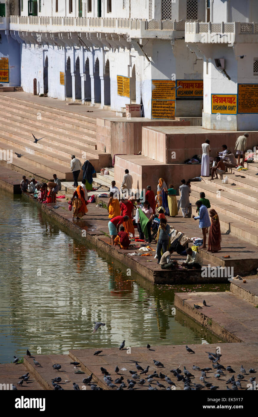 India, Rajasthan, Pushkar, indian pilgrims take a bath in the sacred ...