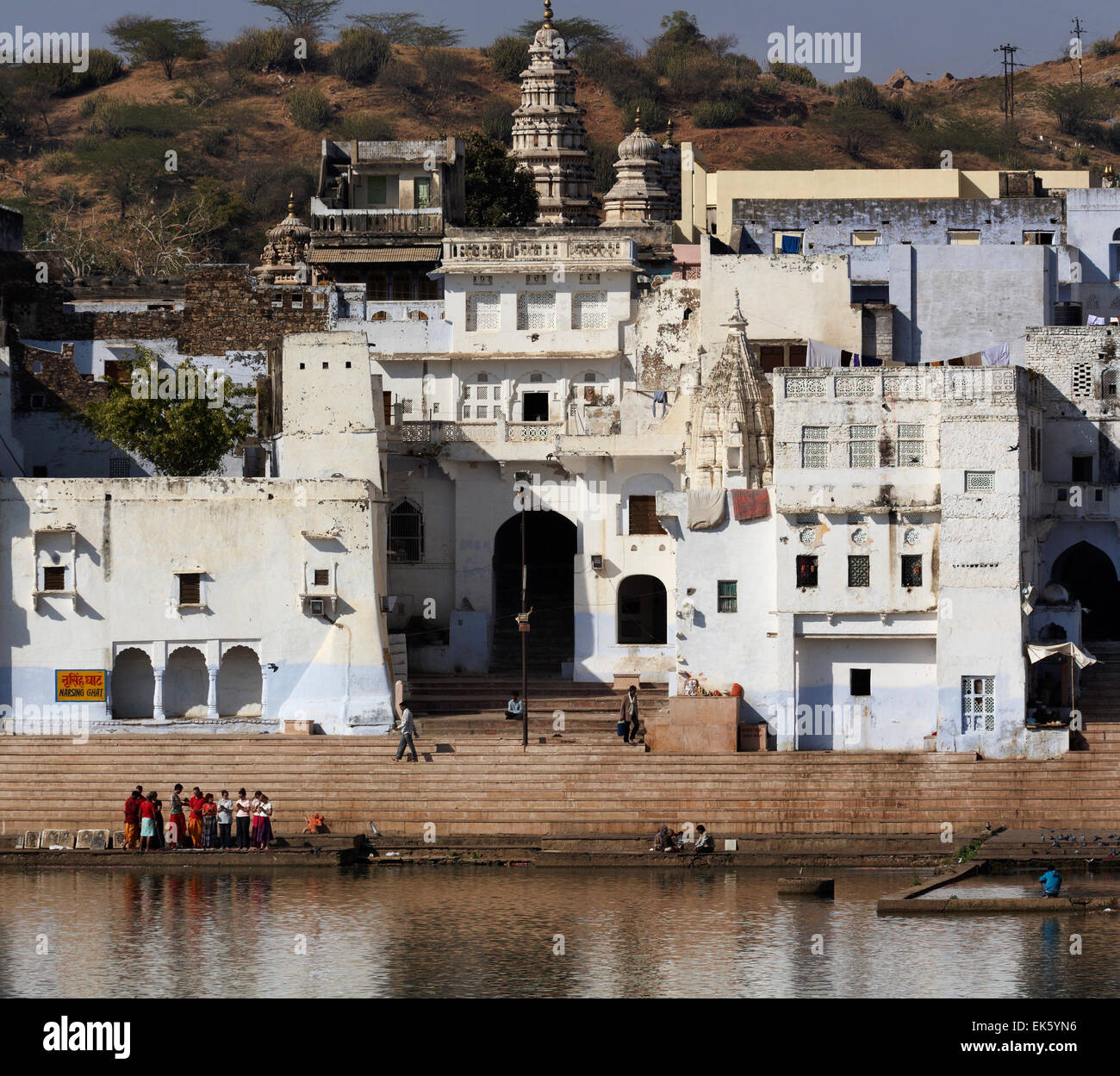 India, Rajasthan, Pushkar, indian pilgrims take a bath in the sacred ...