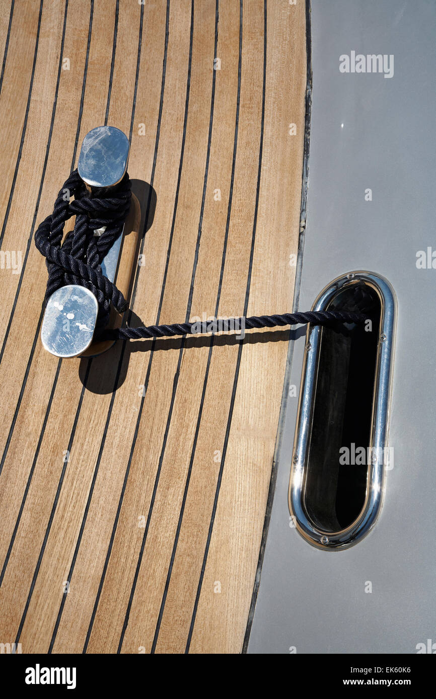 Italy, Fiumicino (Rome), luxury yacht, bow steel bollard Stock Photo ...