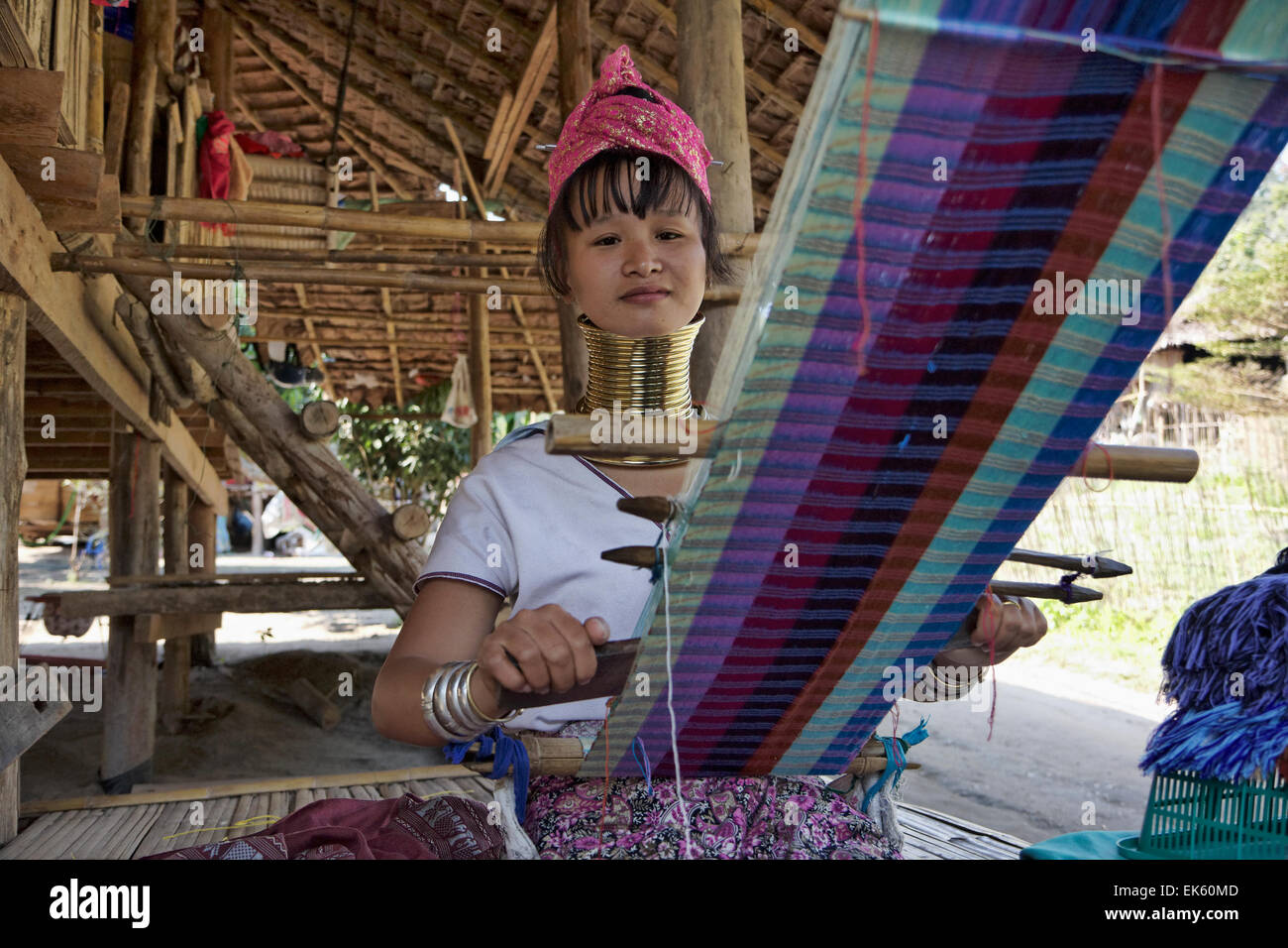 Thailand, Chang Mai, Karen Long Neck hill tribe village (Kayan Lahwi), Long Neck woman in ...